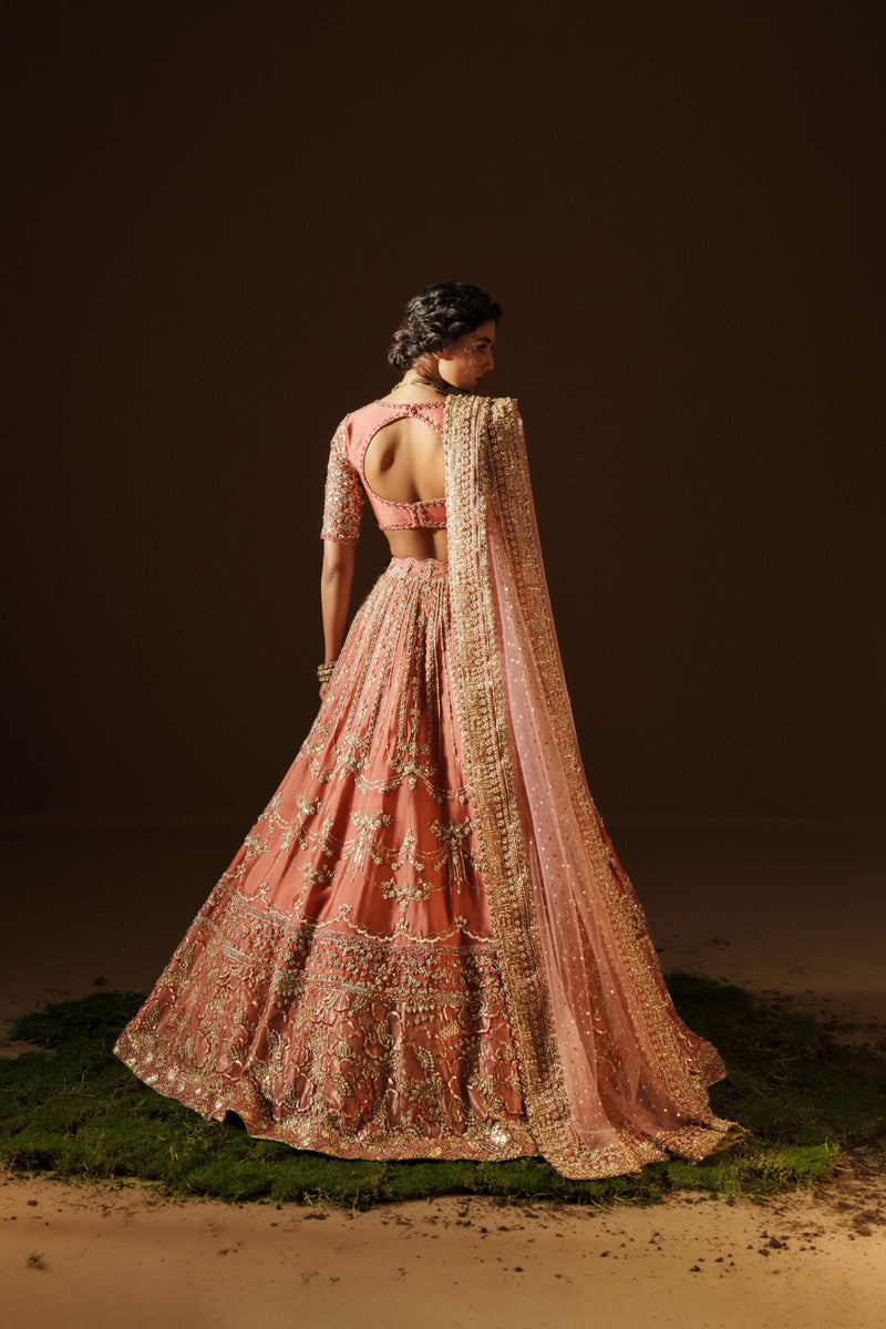 Coral Bridal Lehenga Choli - Zuria Dor