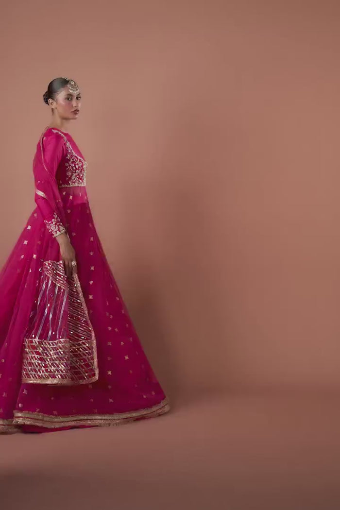 Hot Pink Peshwas with Lehenga - Zuria Dor