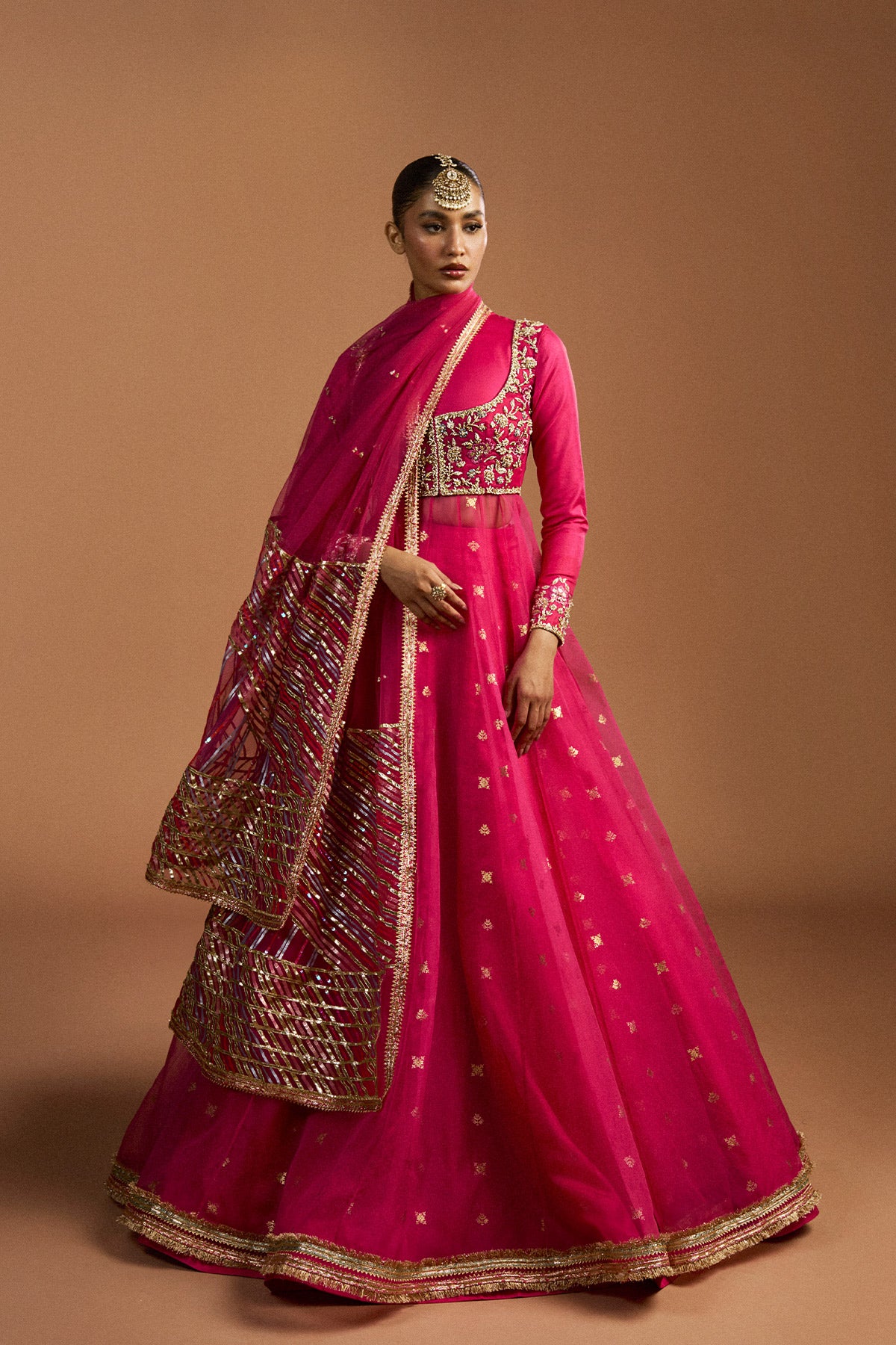 Hot Pink Peshwas with Lehenga - Zuria Dor
