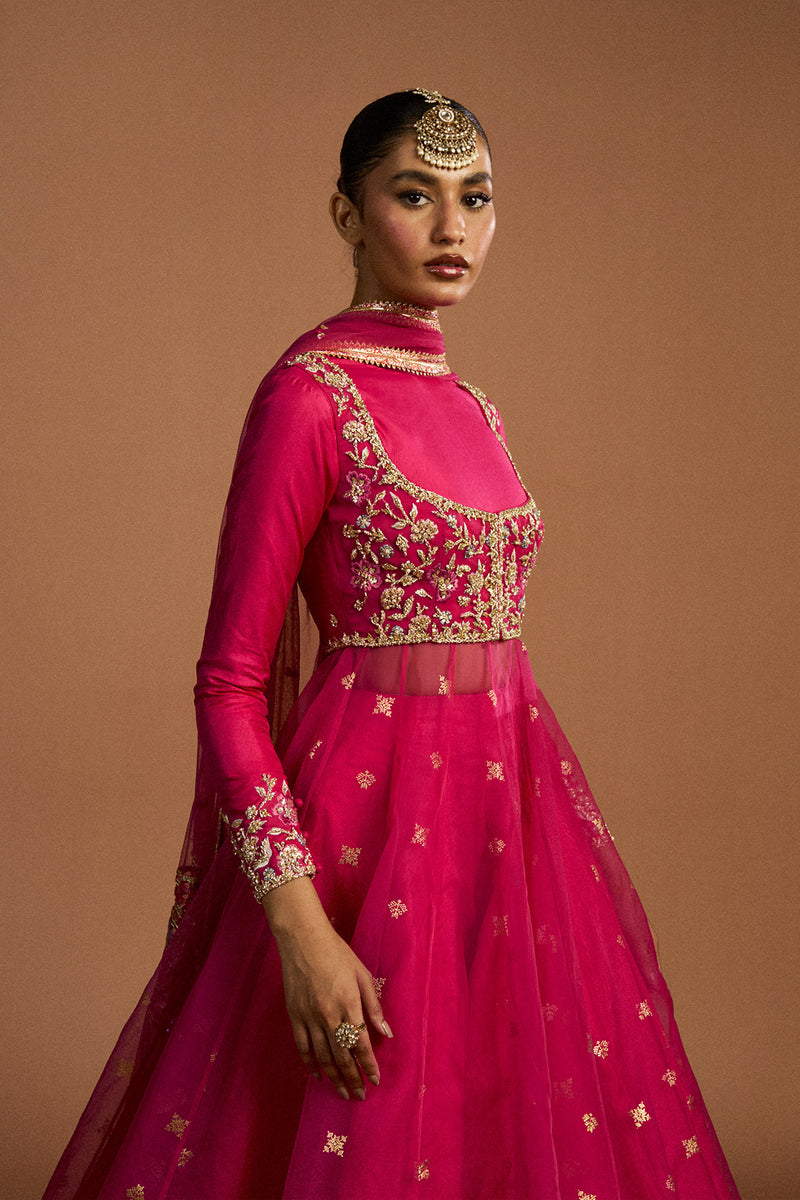 Hot Pink Peshwas with Lehenga - Zuria Dor