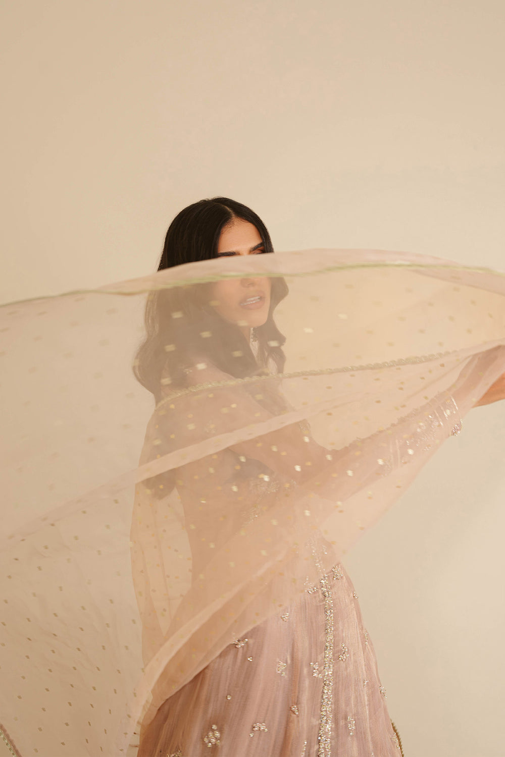 Taupe Pink Formal Front Slit Gown Lehenga - Zuria Dor